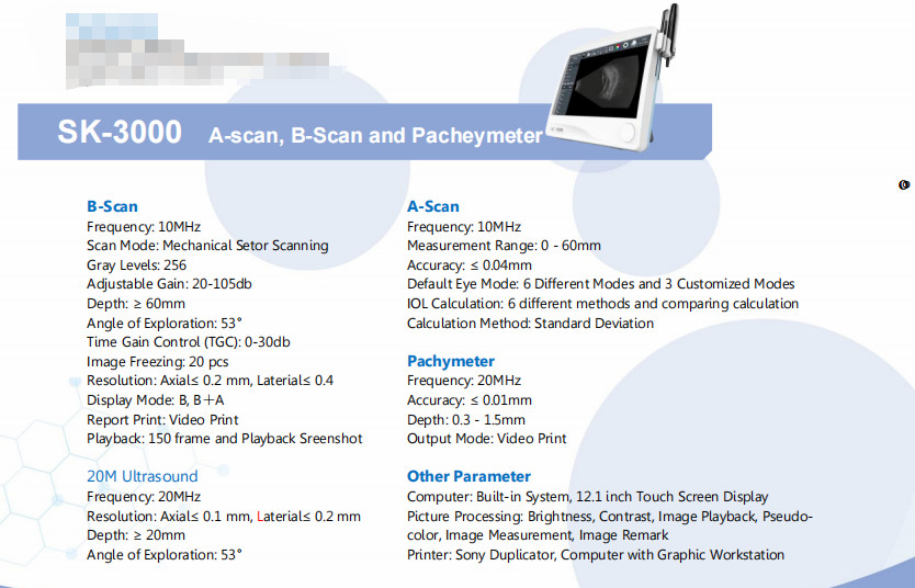 SK-3000ABP Ophthalmic Eye Ultrasound A B Scan Biometer Pachymeter 12.1 ...